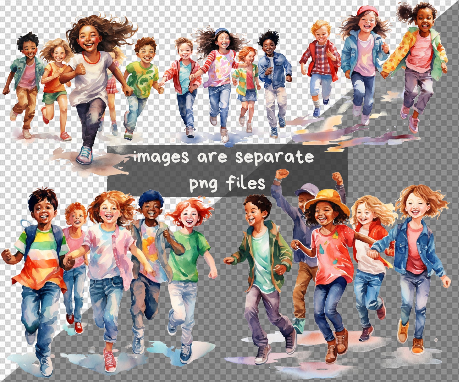 Happy Kids Clipart, Painted Boys and Girls, Children, Digital Pintables ...