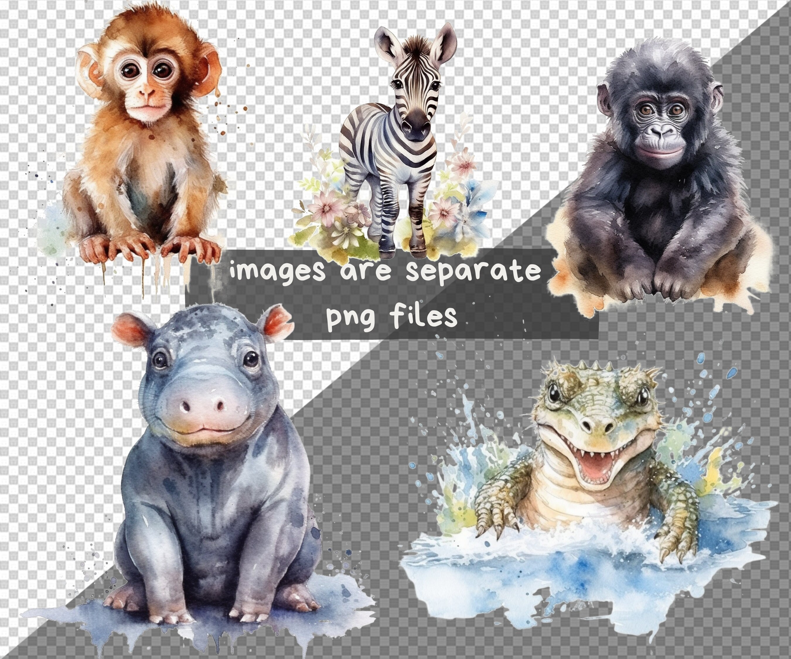 Safari Baby Animals Watercolor Clipart Nursery Cute Digital - Etsy