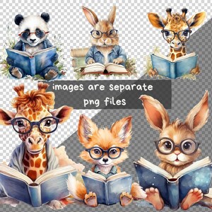 Reading Animals Clip Art, Booklover Animals, Nursery, Digital Pintables ...