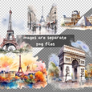 Paris Clipart Scrapbooking Png Watercolour, Digital Pintables, Bundle ...