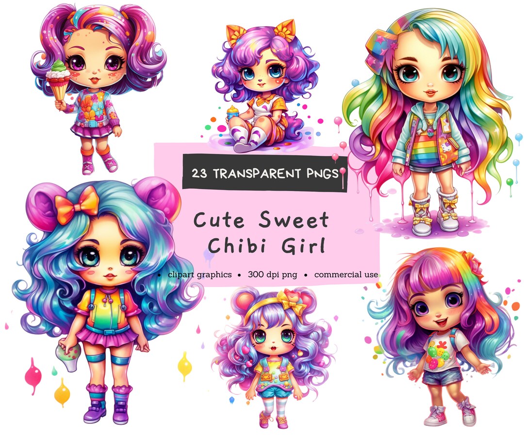 Cute Sweet Little Chibi Girls, Scrapbook Paper, Digital Pintables ...