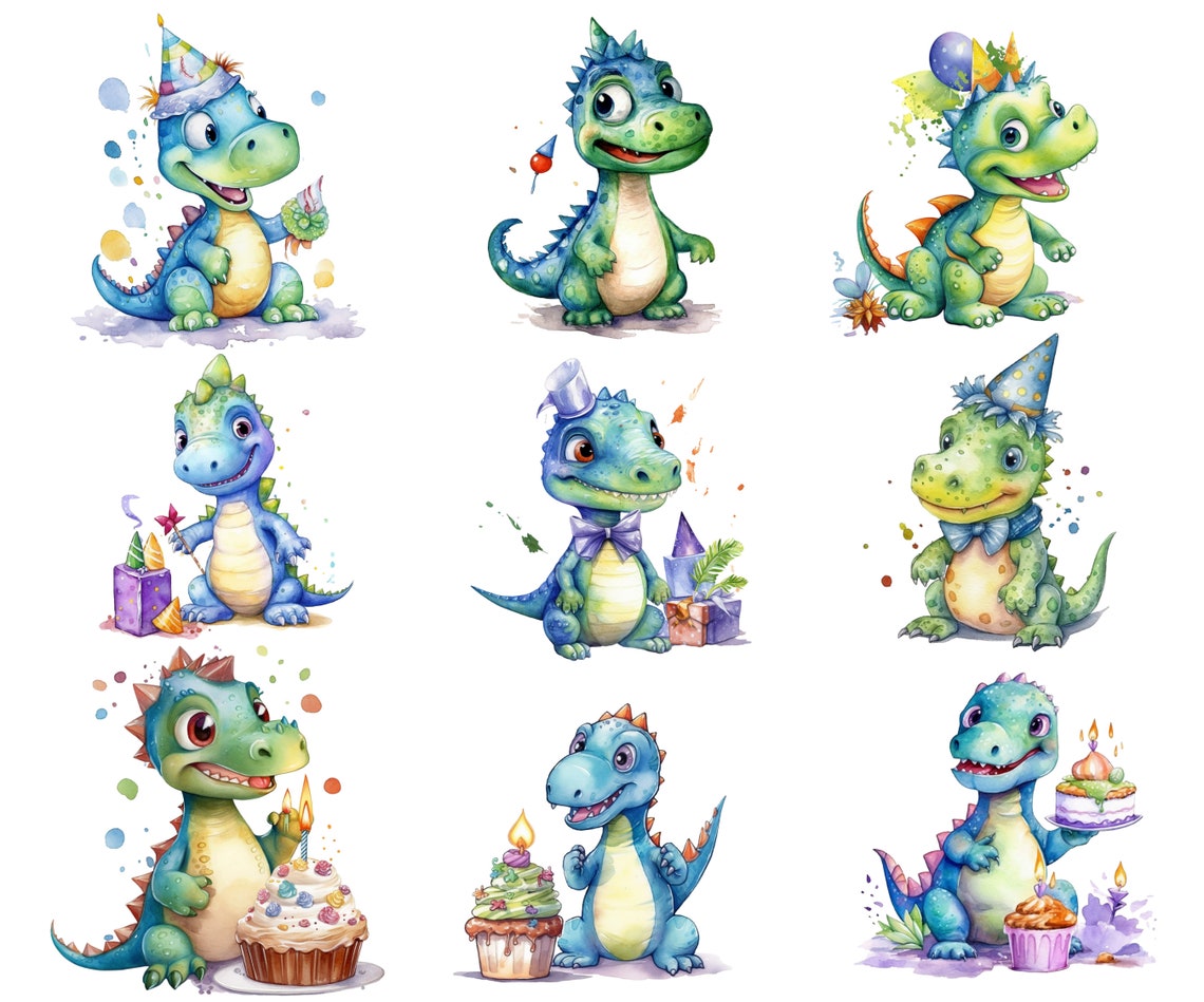 Dinosaur Clipart, Cute Dinos Reading, Birthday, Party Clipart ...