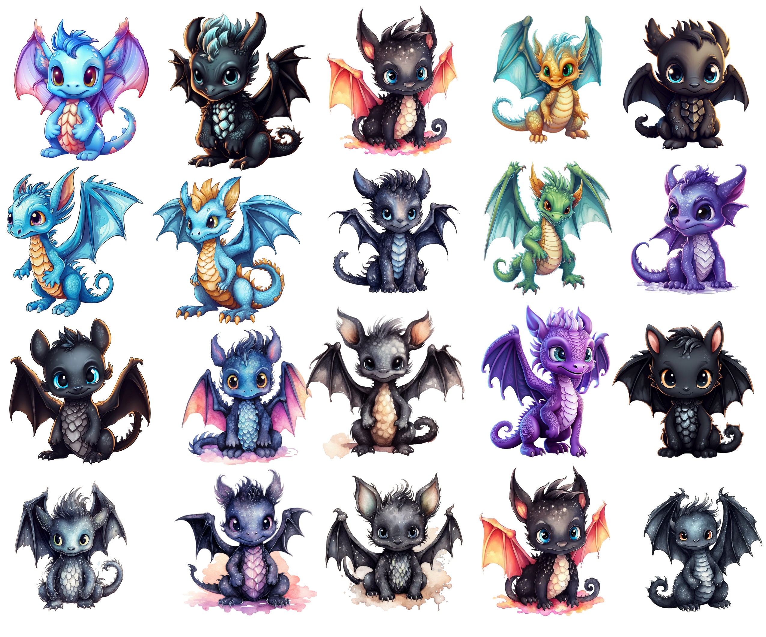 Adorable Dragon Clipart Set, Kawaii Dragon, Chibi Dragon, Digital ...