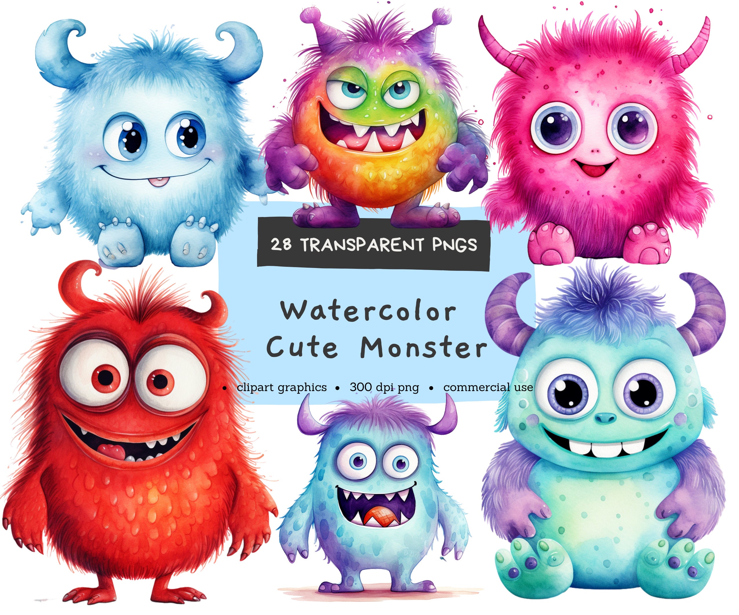 Cute Little Monsters, Retro Collection, Kids' Decor, Digital Pintables ...