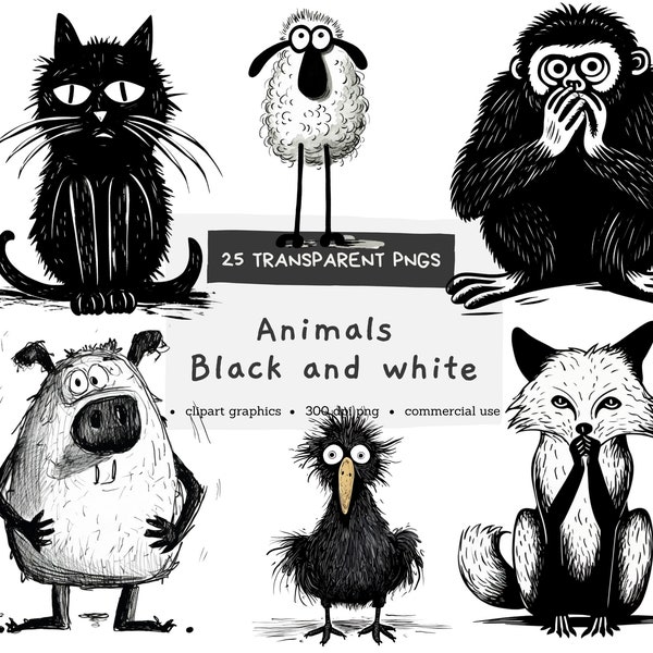 Woodland Animals Clipart Digital Stamps | Black and White Line Art ...