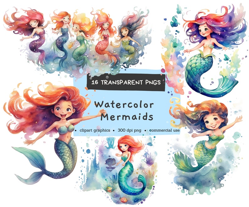 Mermaid Clipart, Baby Girl Wall Art, Nursery Decor, Digital Pintables ...