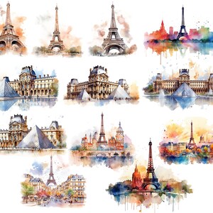 Paris Clipart Scrapbooking Png Watercolour, Digital Pintables, Bundle ...