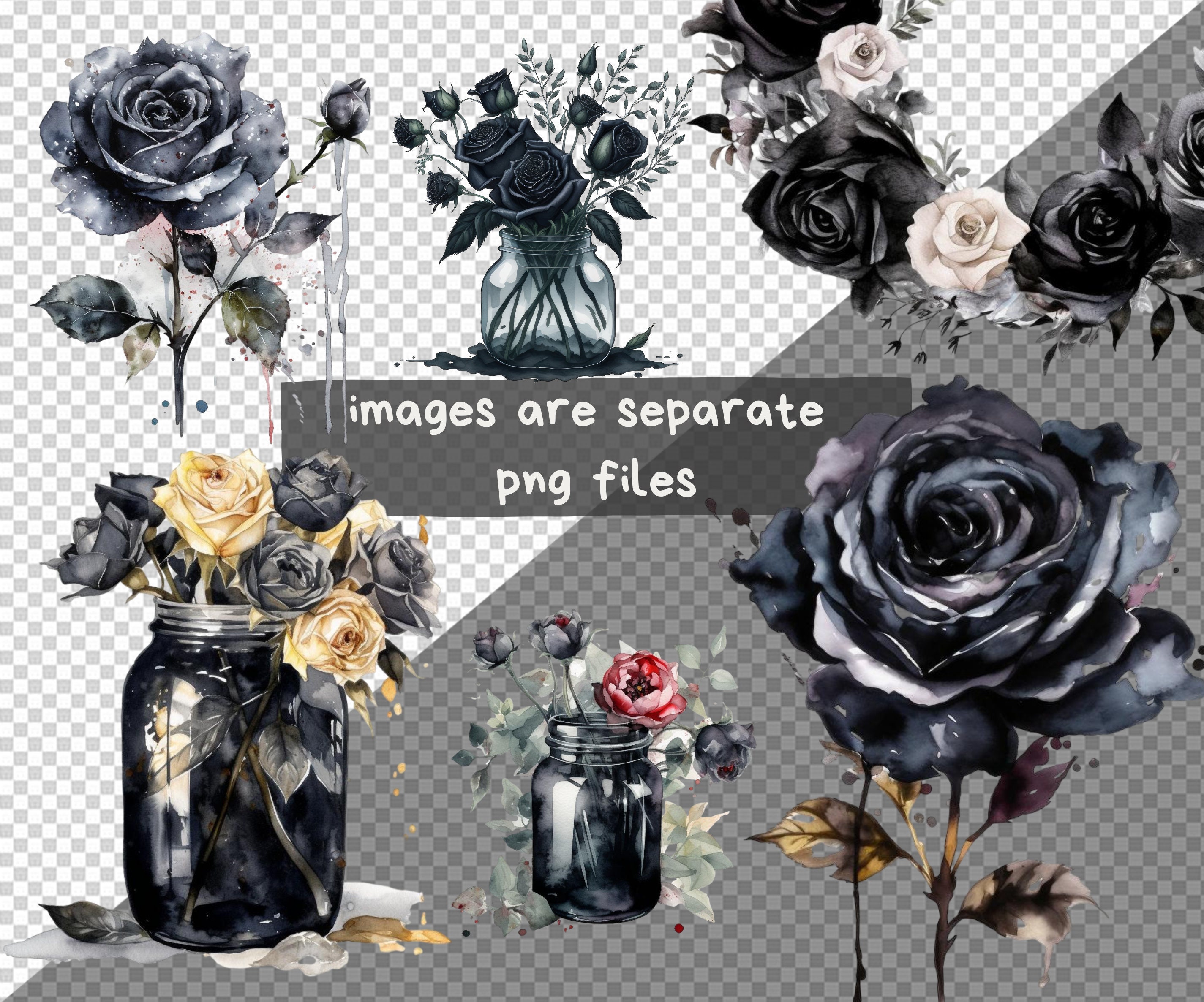 38 Watercolor Floral Black Roses Clipart Fall Flowers Floral - Etsy
