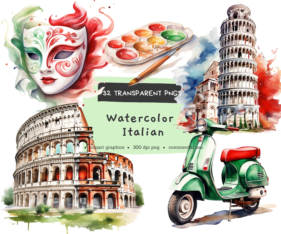 Italy Clipart, Italian Landmarks, Travel Vacation Holiday, Digital ...