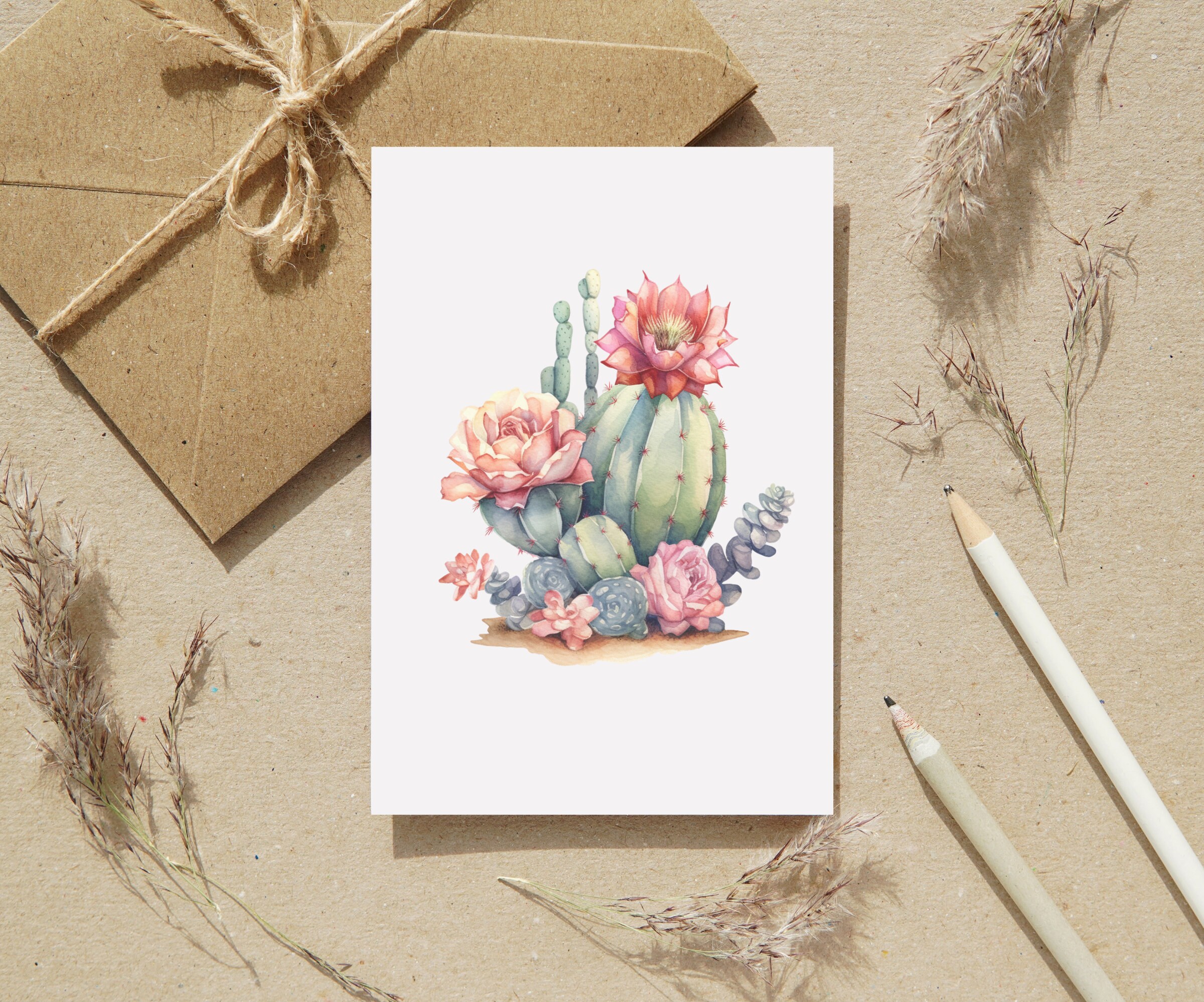 Watercolor Cactus Clipart, Succulent, Digital Pintables, Summer, Bundle ...