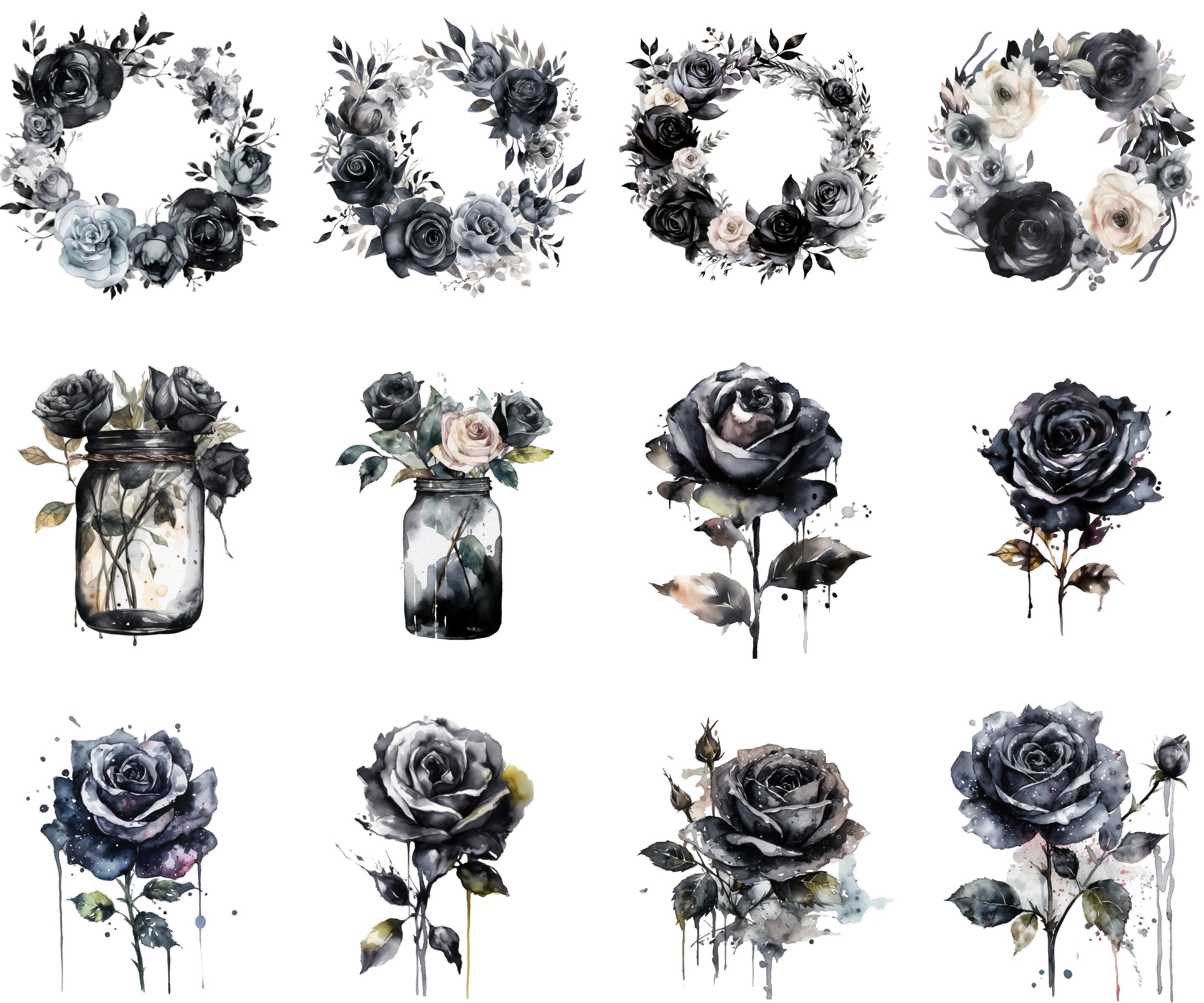 38 Watercolor Floral Black Roses Clipart Fall Flowers Floral - Etsy
