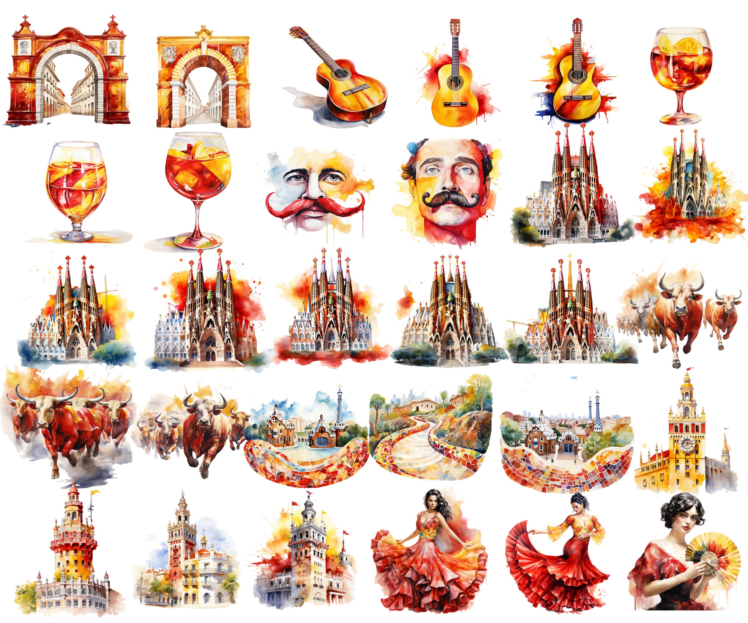 Spain Clipart, Scrapbooking Travel, Traditional Spanish, Digital ...