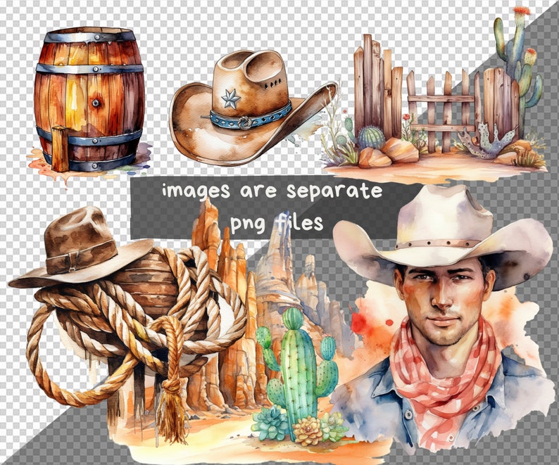 Watercolor Western Clipart, Texas Cowboy Ranch, Digital Pintables ...