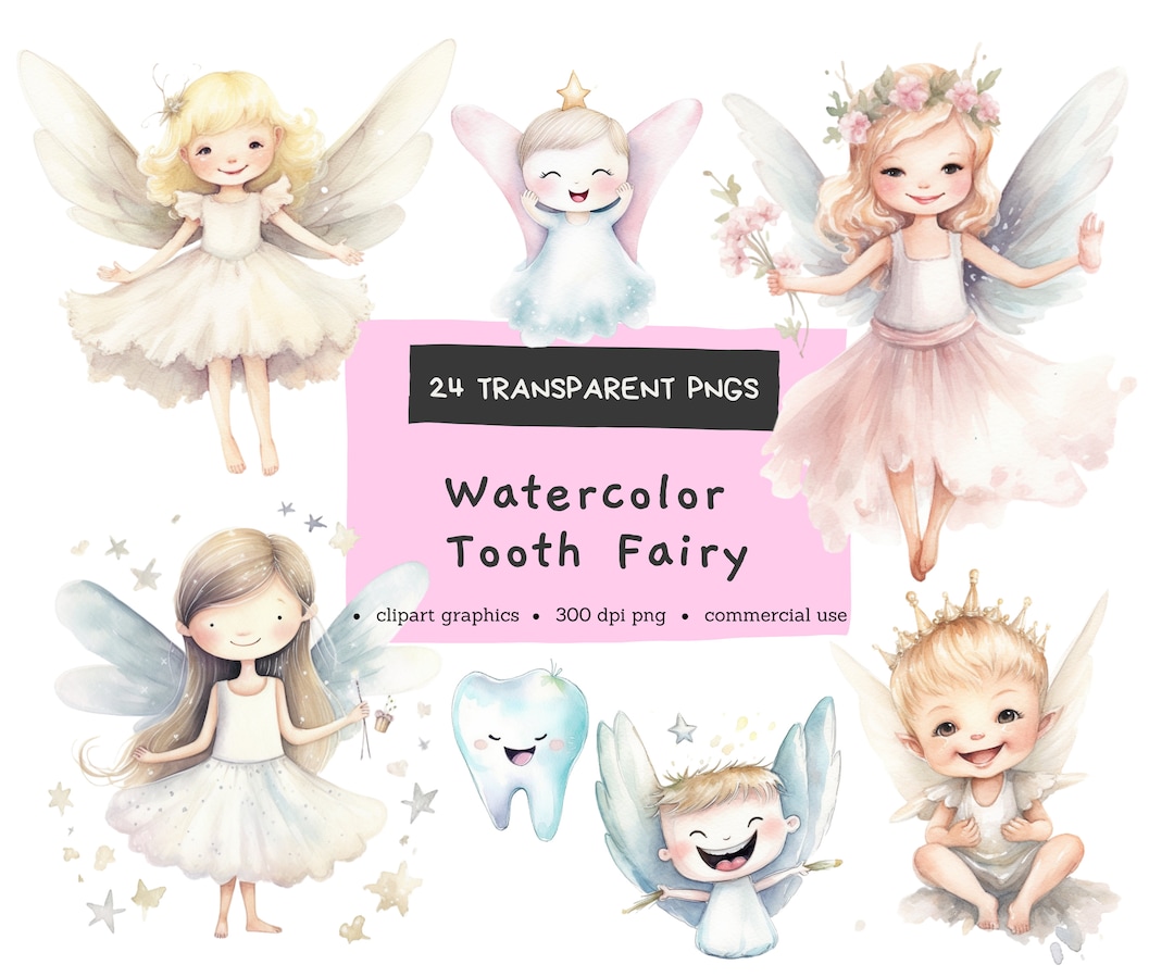 Cute Tooth Fairy Clipart, Little Fairy Characters, Nursery, Kids, Wings ...