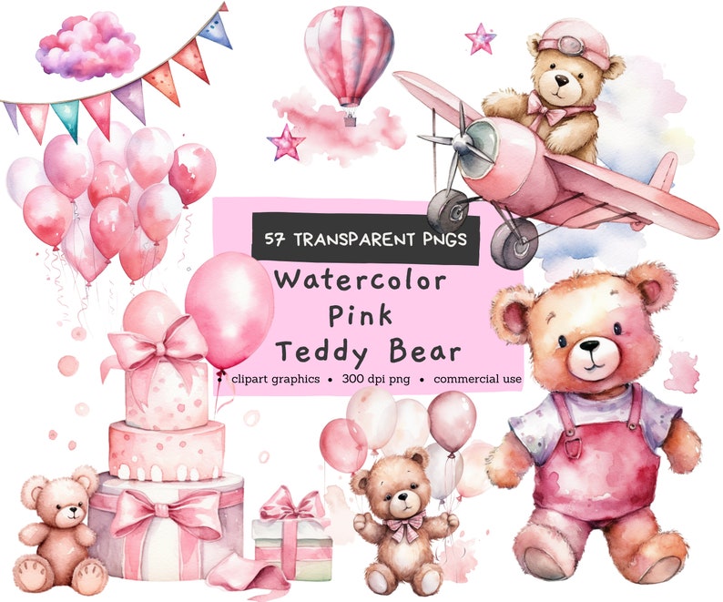 Teddy Bear Clip Art Pack Baby Shower for a Girl Nursery - Etsy