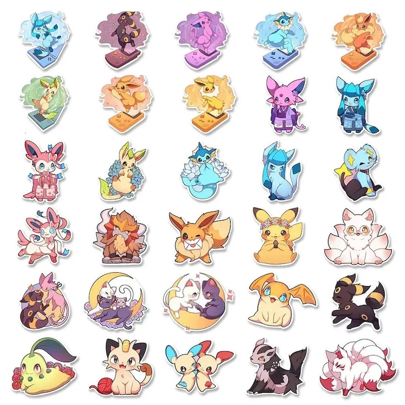 50pcs Pokemon Evolutions Stickers Pack Eeveelutions Eevee - Etsy