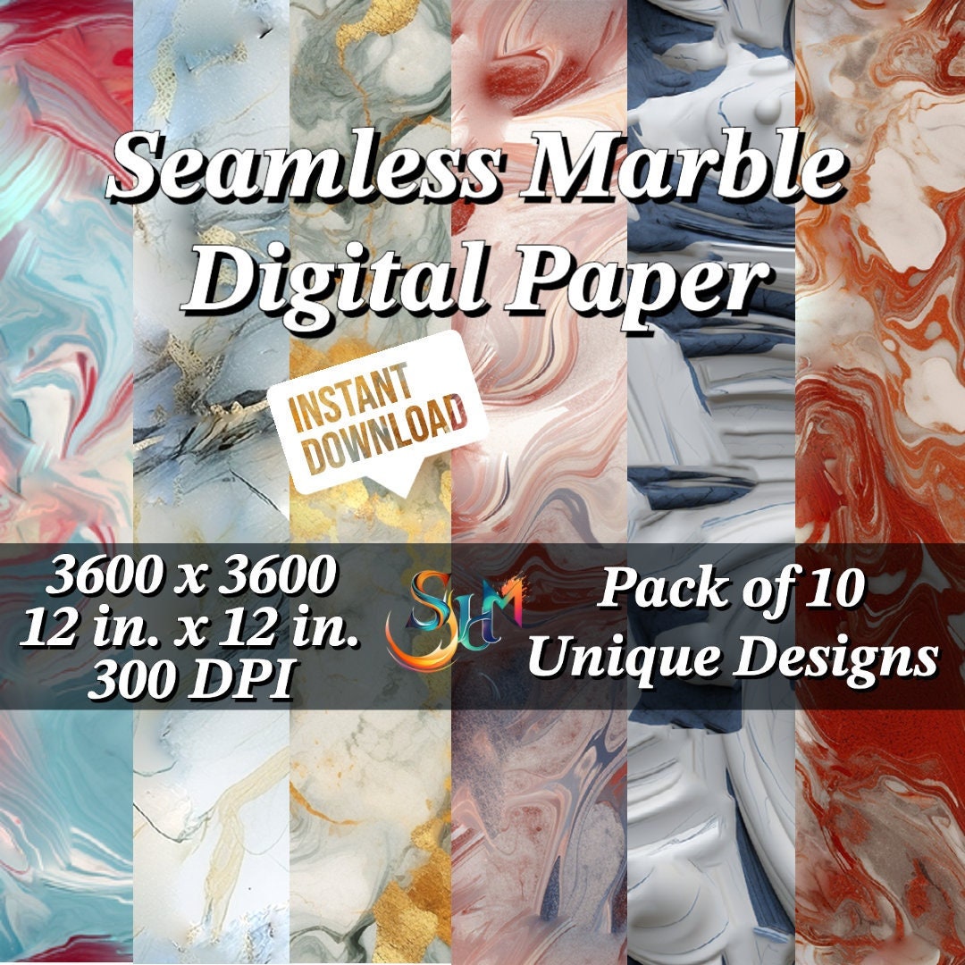 Seamless Marble Digital Paper, 3600x3600, 300 DPI, Pack of 10 Designs ...