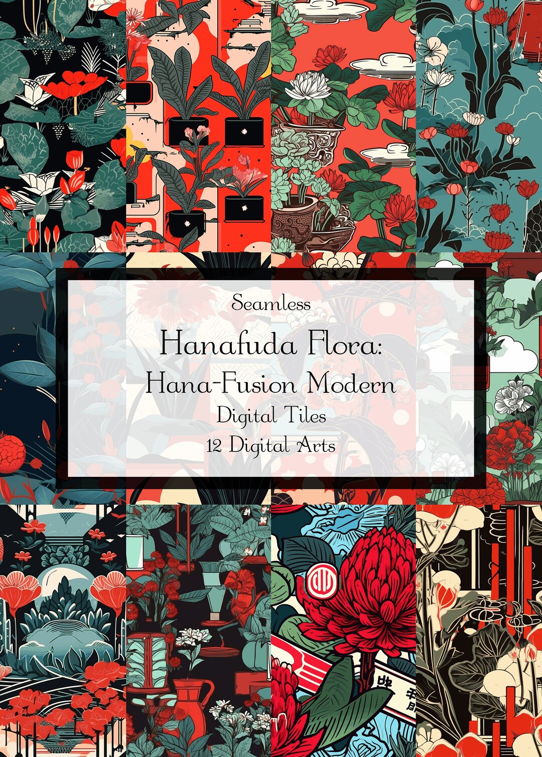 Hanafuda Flora: Hana-fusion Modern - Japanese Repeating Seamless Floral ...