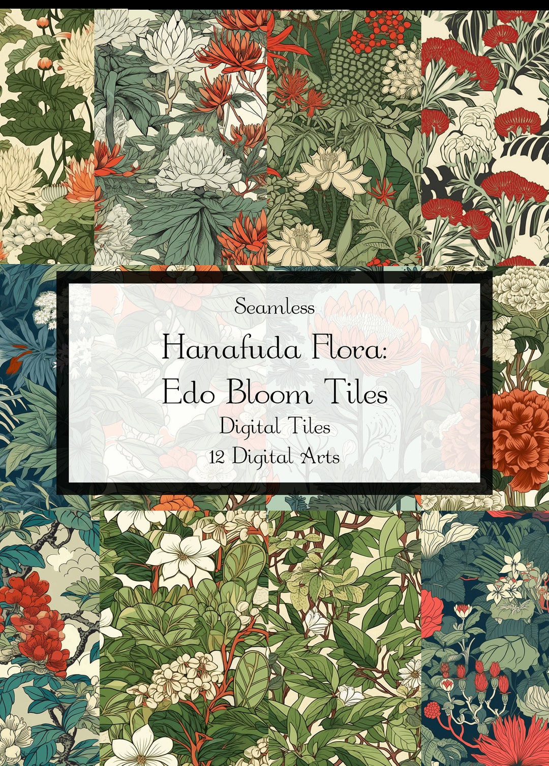 Hanafuda Flora: Edo Bloom Tiles Japanese Repeating Seamless Floral ...
