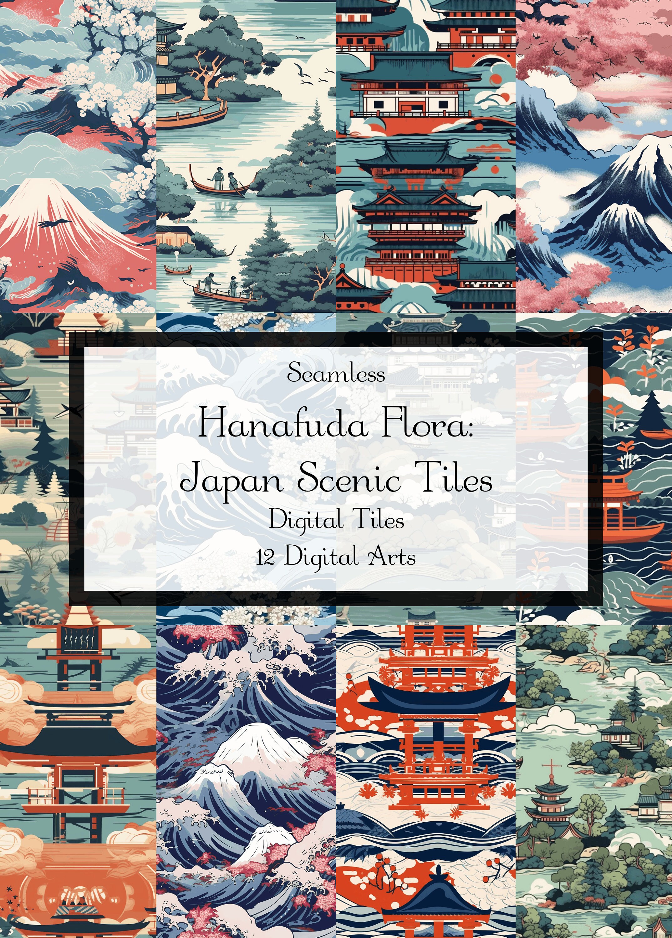 Hanafuda Flora: Japan Scenic Tiles Japanese Repeating Seamless Floral Pattern Direct Download ...