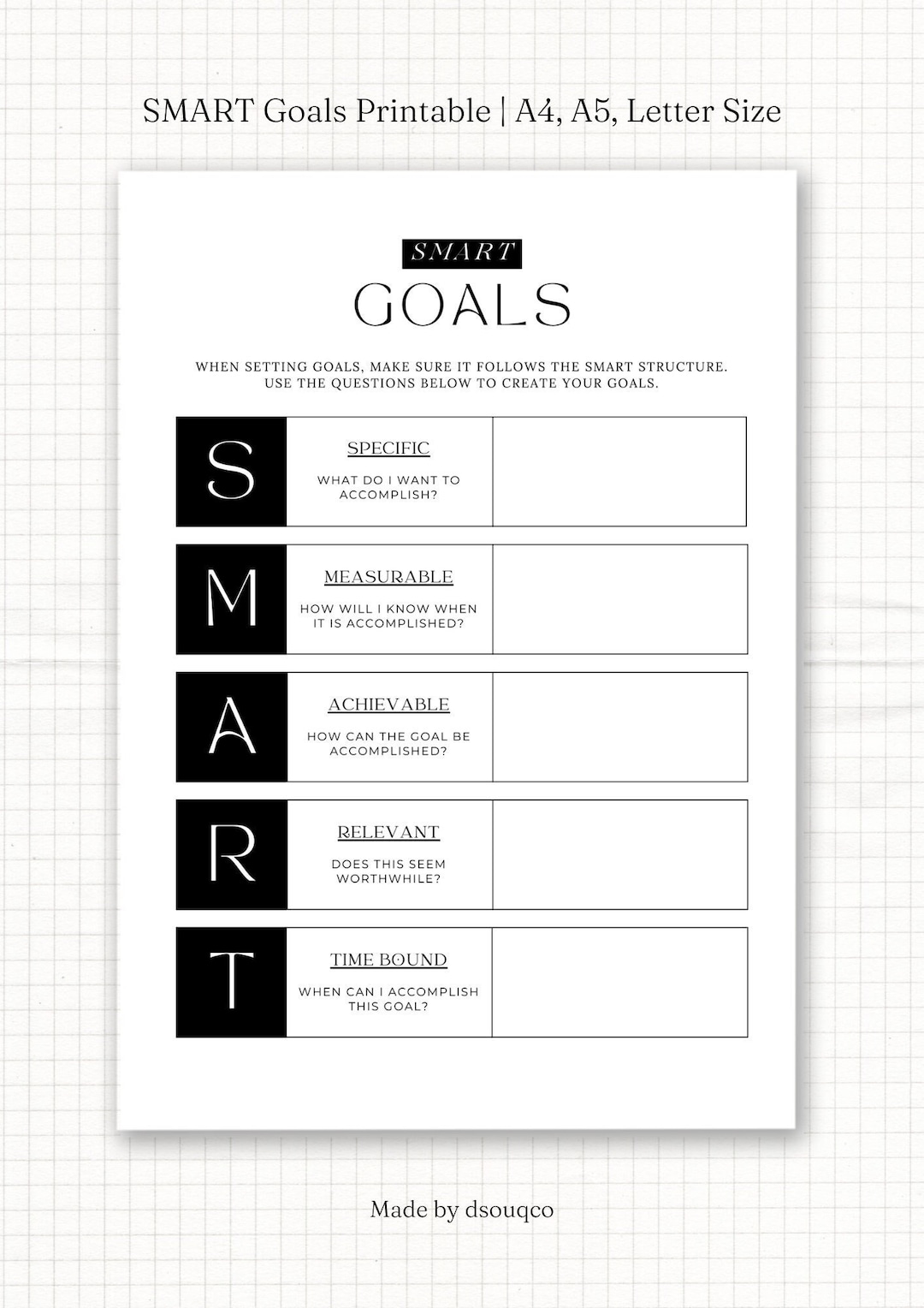 Printable SMART Goal, SMART Goal Planning Sheet, Goal Planner, A4, A5 ...