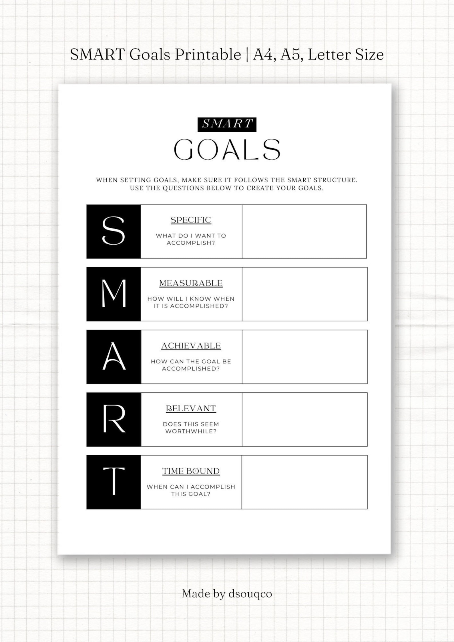 Printable SMART Goal, SMART Goal Planning Sheet, Goal Planner, A4, A5 ...