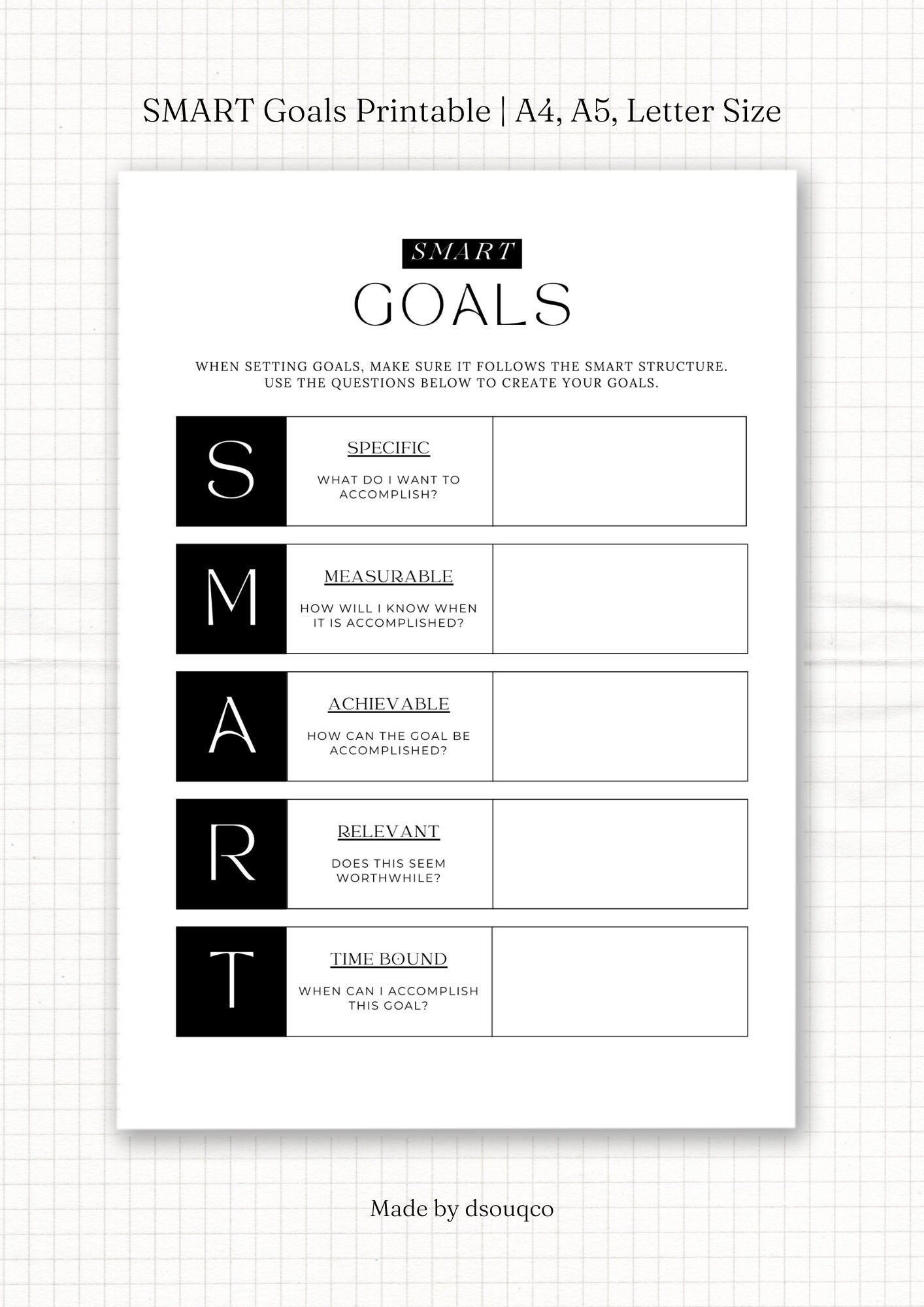Printable SMART Goal, SMART Goal Planning Sheet, Goal Planner, A4, A5 ...