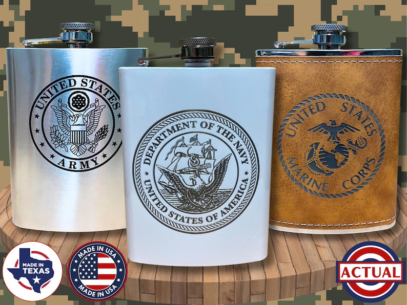 Personalized Military Flask Custom Laser Engraved Gift for Veterans and ...