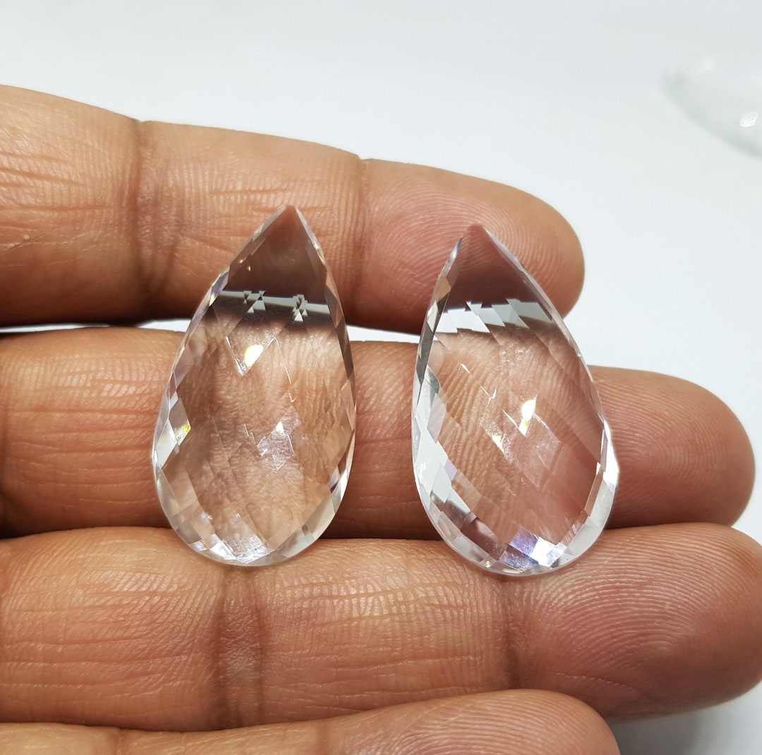 Crystal Quartz Gemstone Checker Cut Natural AAA Quality 18x35 Mm Pear ...