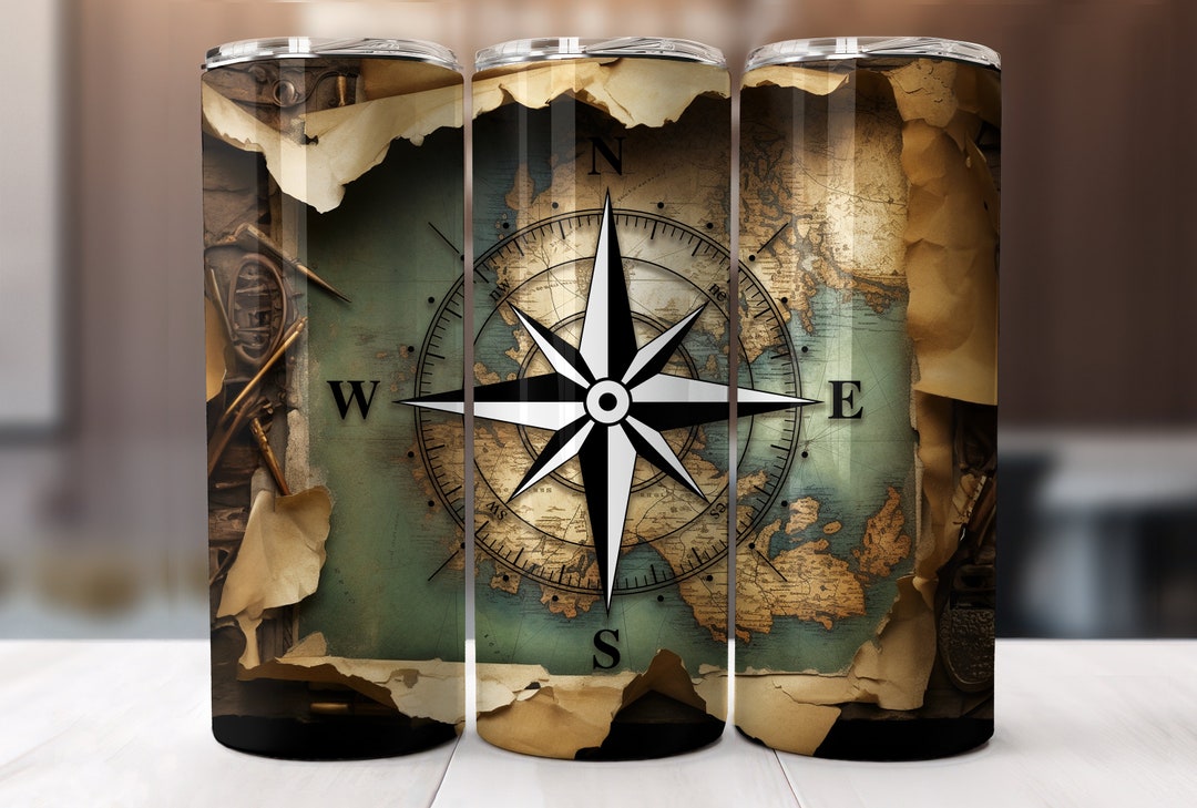 Boating Tumbler Nautical Compass Tumbler Vintage Map Tumbler Seamless ...