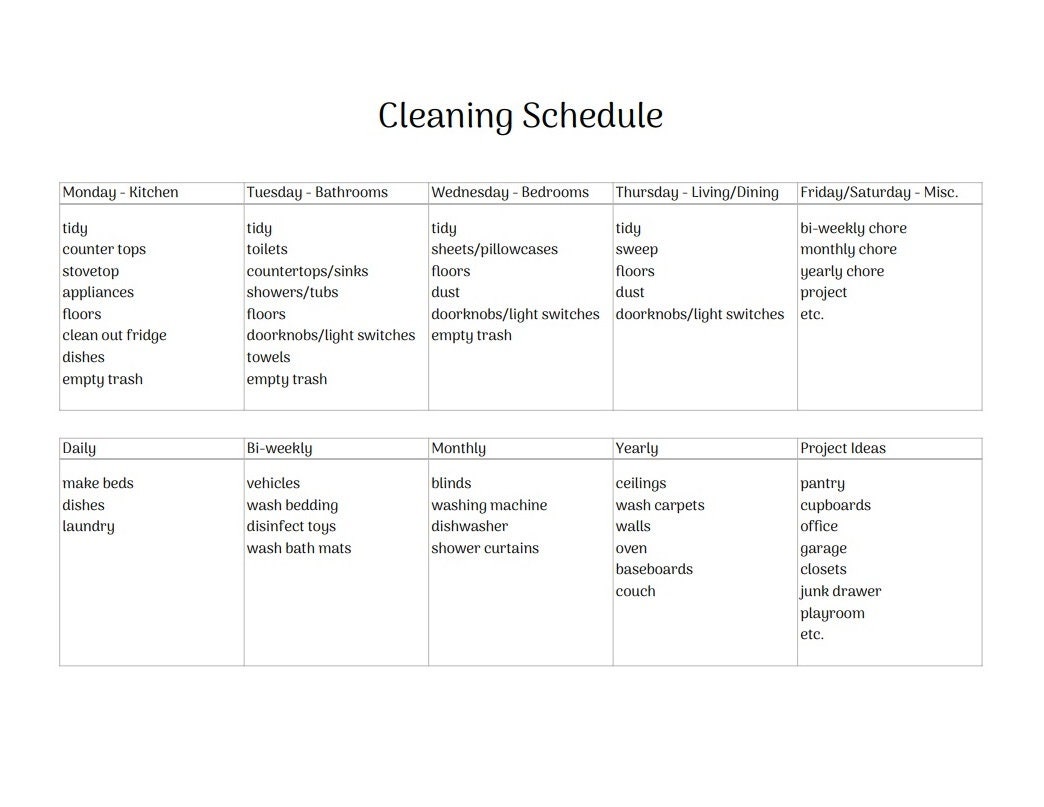 Cleaning Schedule - Etsy