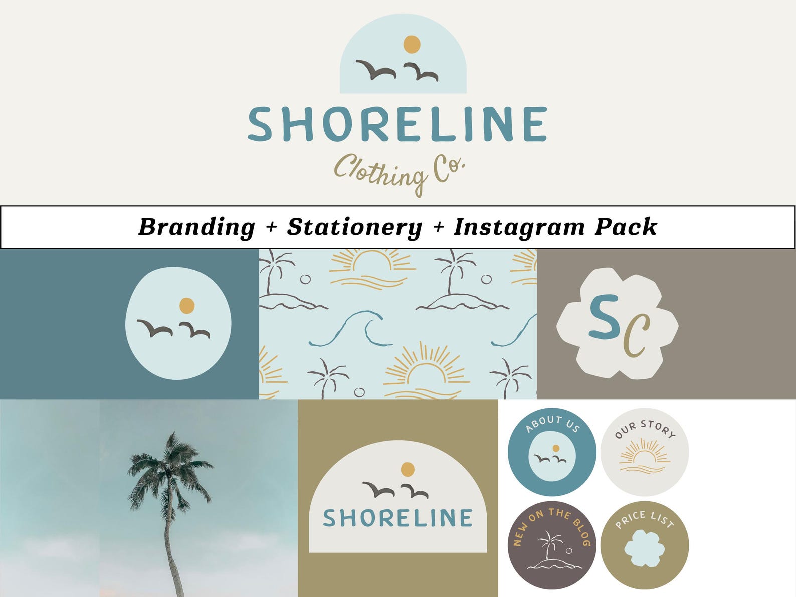 Small Business Branding Bundle Sun Beach Coastal Logo Instagram Package ...