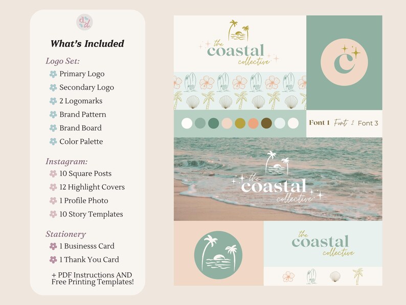 Semi Custom Boho Beach Personal Logo Designing DIY Retro Coastal ...