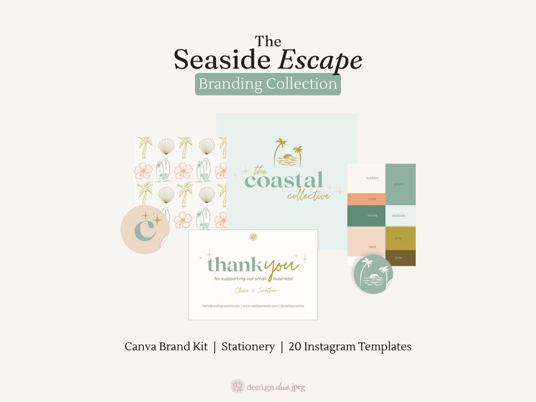 Semi Custom Boho Beach Personal Logo Designing DIY Retro Coastal ...