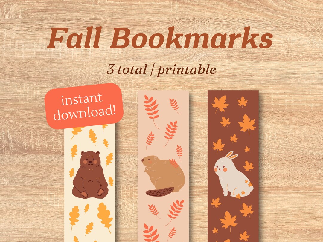 Fall Bookmark Printable for Kids Autumn Leaves October Forest Animals ...