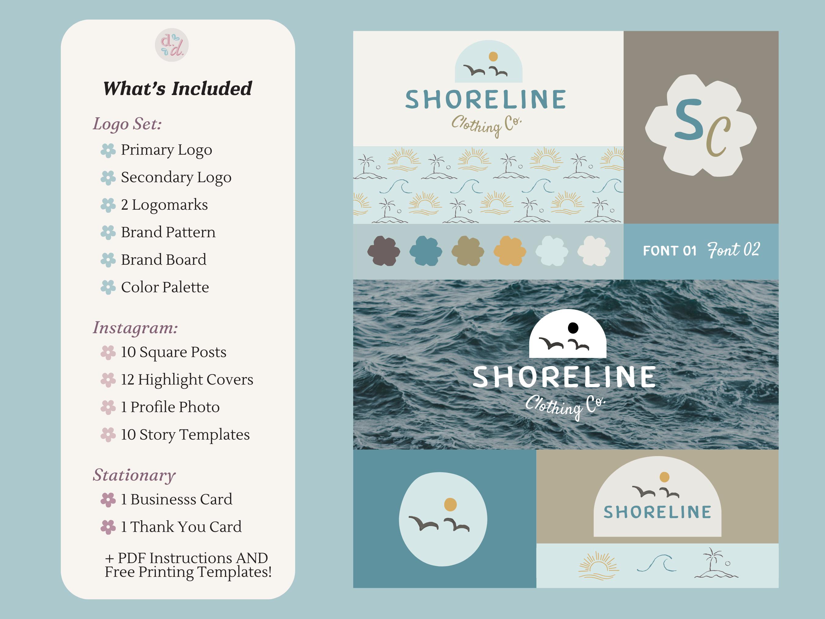 Small Business Branding Bundle Sun Beach Coastal Logo Instagram Package ...