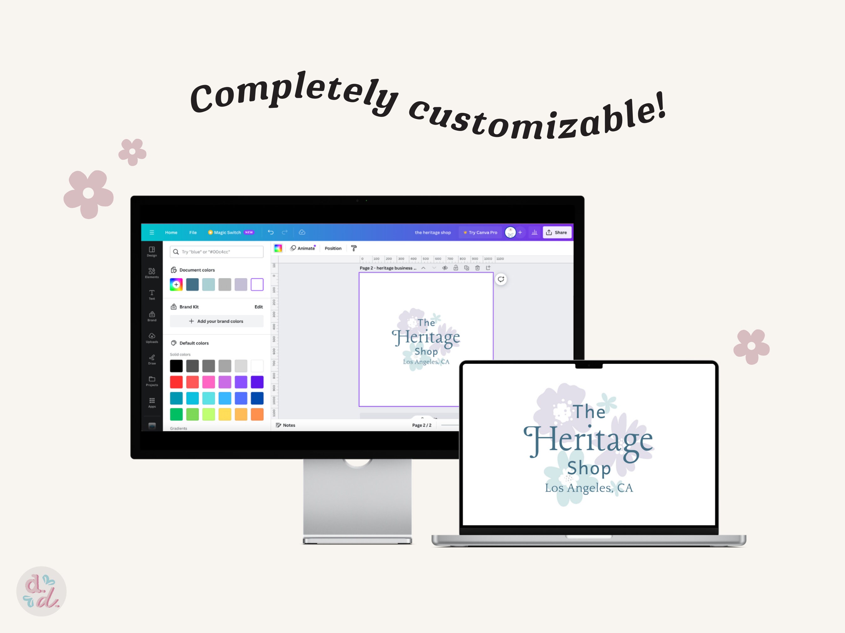 DIY Retro Branding Kit Groovy Editable Logo Boho Fun Logo Pastel Flower ...