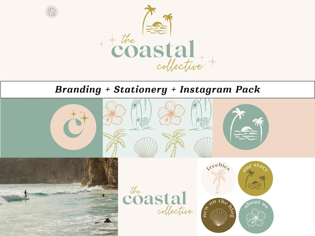 Semi Custom Boho Beach Personal Logo Designing DIY Retro Coastal ...