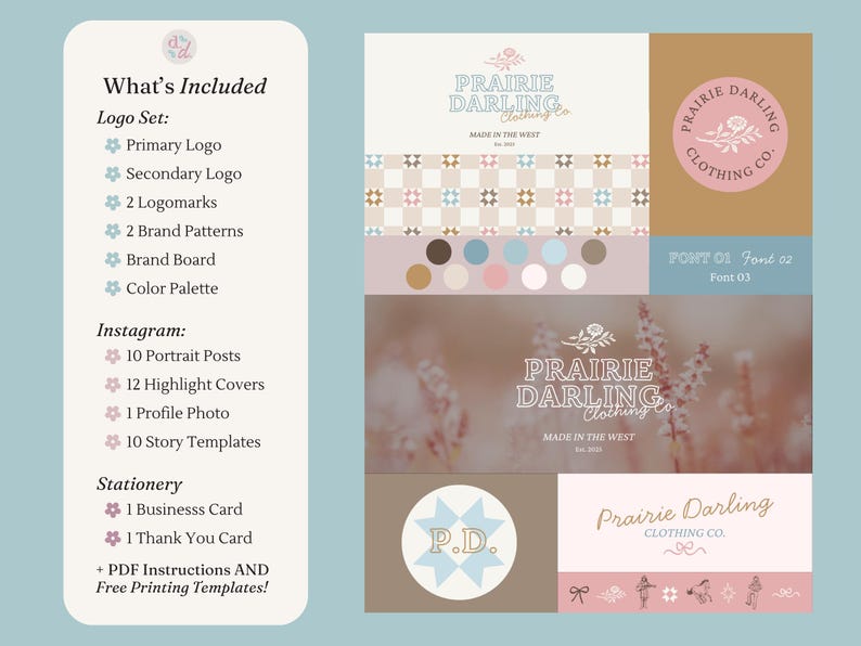 Western Cottagecore Branding Kit: Editable Premade Floral Coquette Logo ...