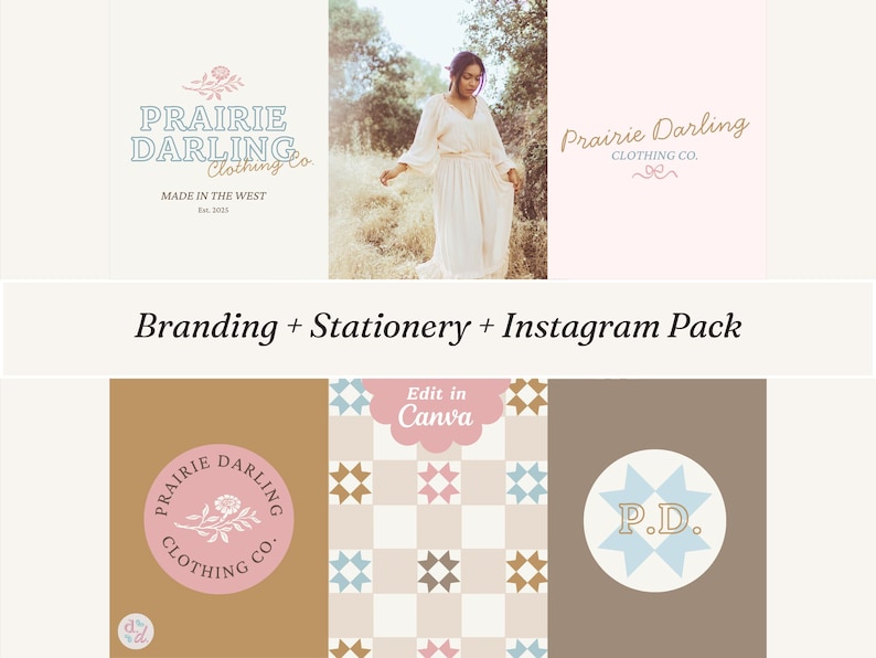 Western Cottagecore Branding Kit: Editable Premade Floral Coquette Logo ...