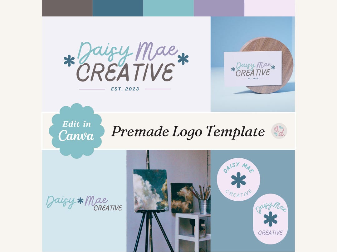 DIY Retro Branding Kit, Groovy Editable Logo, Boho Fun Logo, Pastel ...