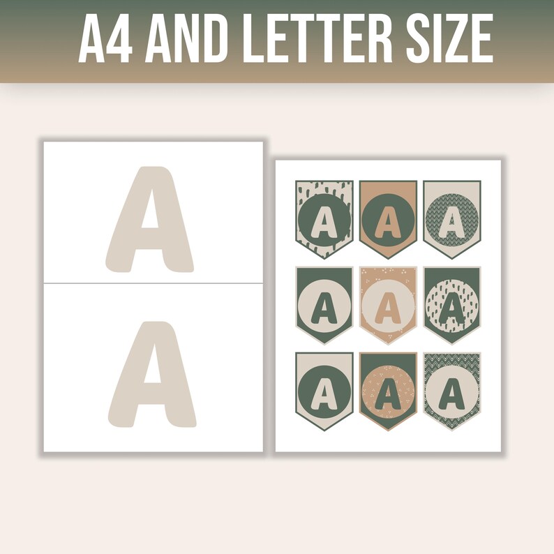 Printable Bulletin Board Set Green Boho Neutral Color Kit 2024 Calendar ...