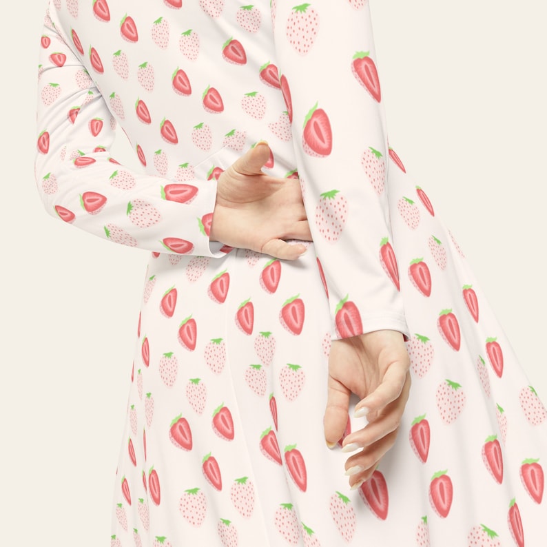 Strawberry Long Sleeve Midi Dress, Casual Summer Dress, Women Dance ...