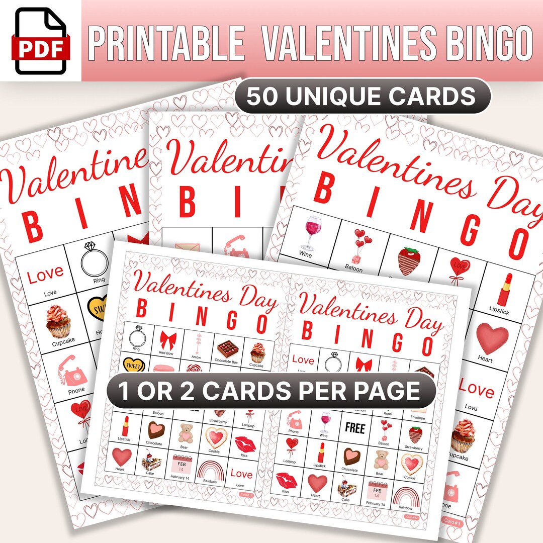 Valentines Day Bingo Cards, Valentine's Bingo Printable for Kids ...