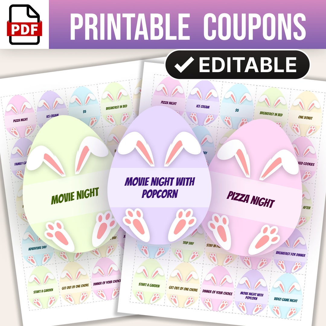 Easter Egg Coupons Printable, Easter Coupon Book Template, Editable ...