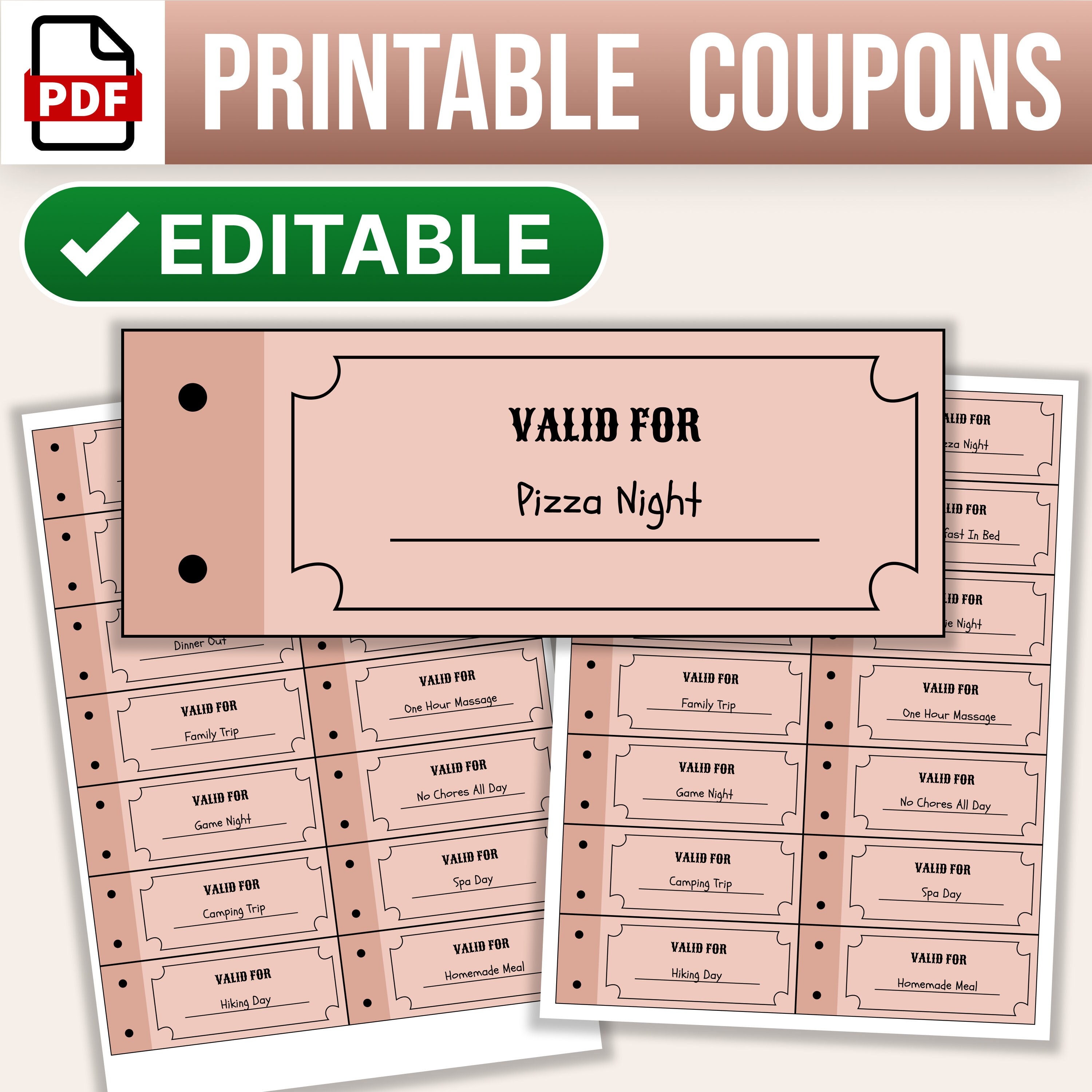 Printable Coupon Book Template, Blank Vouchers, Printable Coupons ...