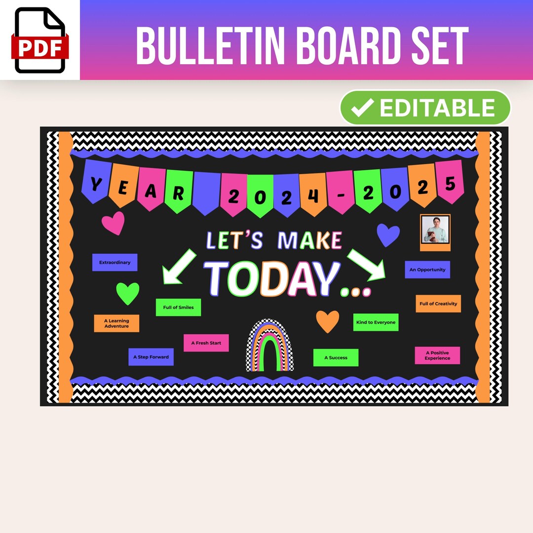 Printable Bulletin Board Set Bright Neon Color Kit Classroom Office ...