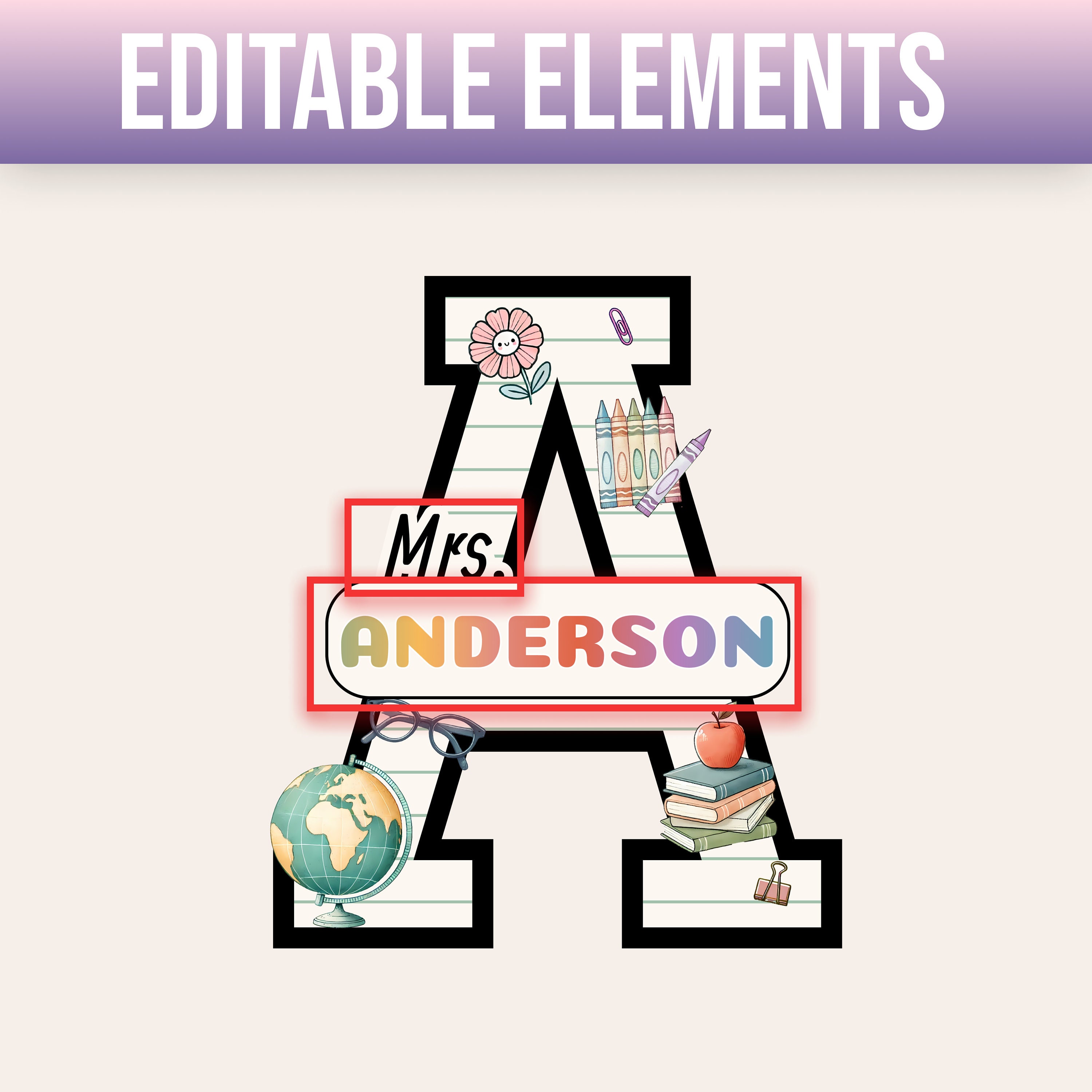 Personalized Teacher Door Sign Hanger, Printable Custom Teacher Name ...