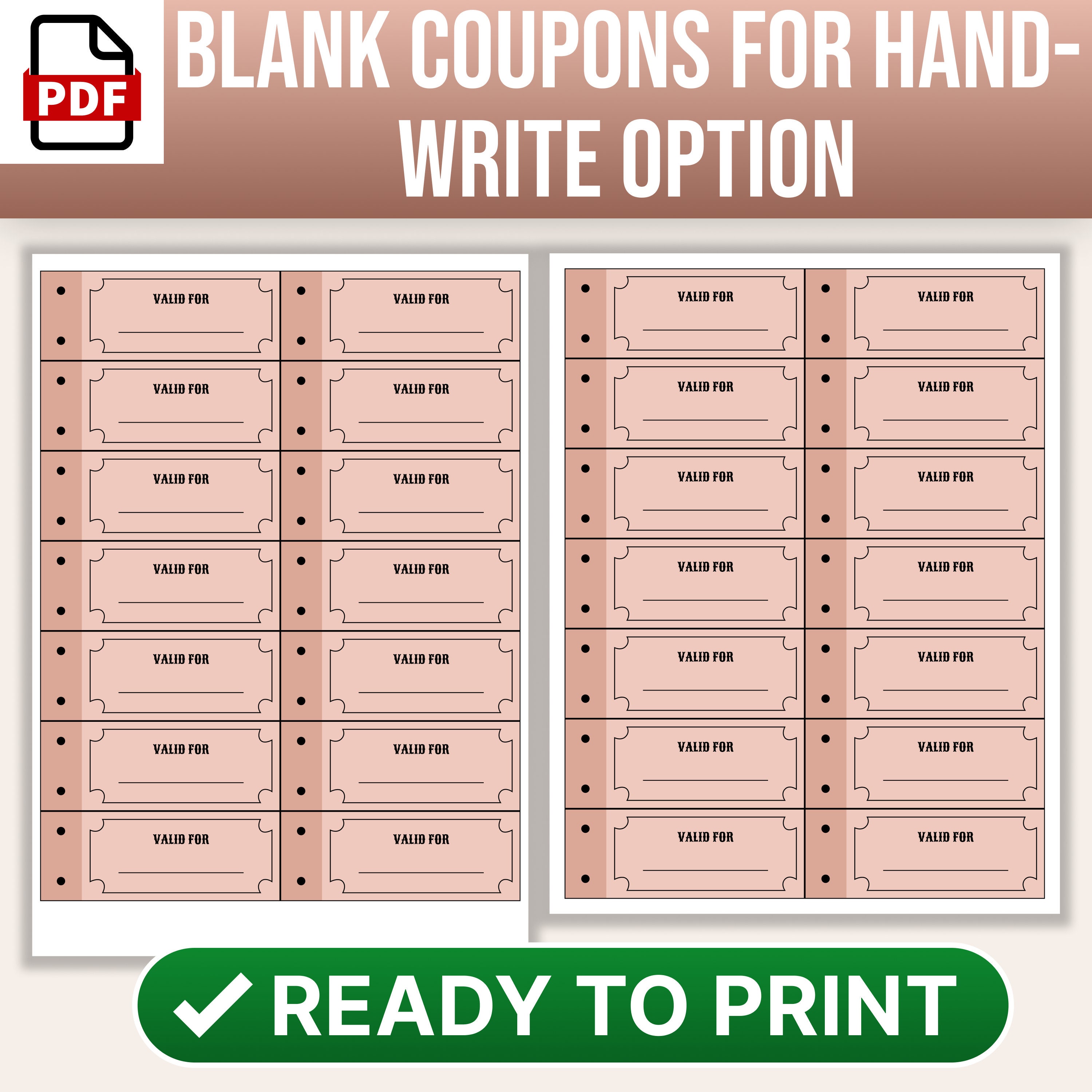 Printable Coupon Book Template, Blank Vouchers, Printable Coupons ...
