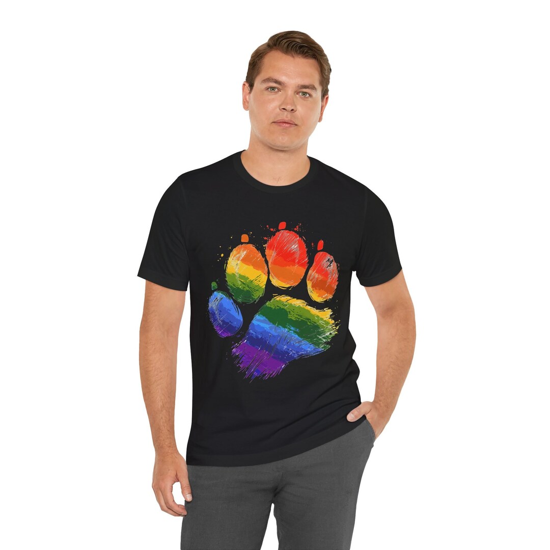 LGBTQ Pride Dog Paw Print T-shirt - Rainbow Colors, Unisex, Soft Cotton ...